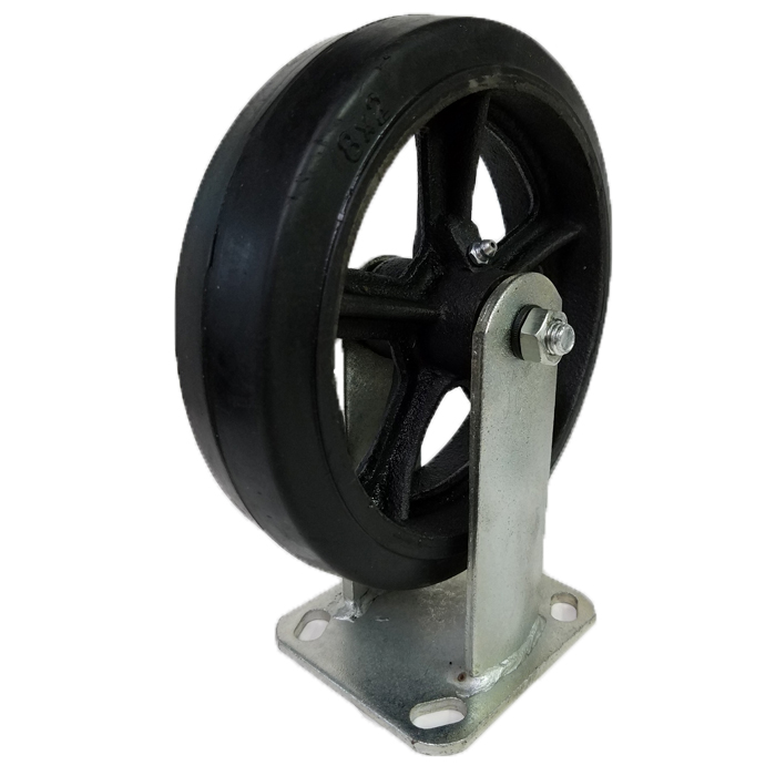 8" x 2" Rigid Caster with Mold-On Rubber on Cast Iron Wheel - JC ...